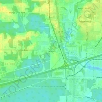 Topografisk kort Landon, højde, relief
