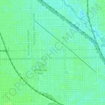 Topografisk kort 1st Ward, Chicago, højde, relief