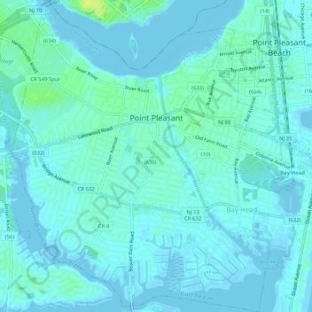 Topografisk kort Point Pleasant, højde, terræn